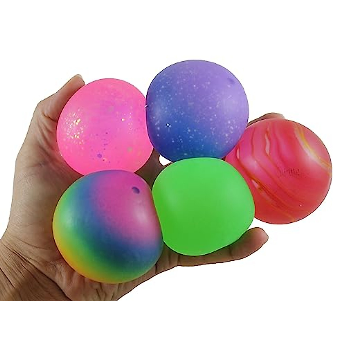 Set of 5 Sugar Balls - Galaxy/Glitter/Swirl/Rainbow/Solid - Thick Glue/Gel Stretch Ball - Ultra Squishy and Moldable Slow Rise Relaxing Sensory Fidget Stress Toy (Random Colors)