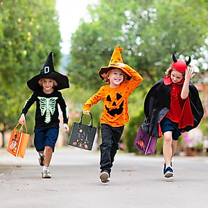 JIWINNER 3PCS Halloween Treat Bags for Candy - 8×8×4“ Halloween Bags with Handles - Reusable Halloween Candy Bags - Durable Halloween Bags for Trick or Treat