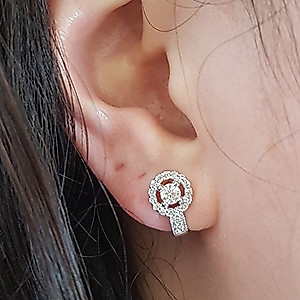 Dazzlingrock Collection 0.50 Carat (ctw) 14K Round White Diamond Ladies Halo Style Hoop Earrings 1/2 CT, White Gold