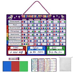 Chore Chart for Kids, USFY Strong Magnetic Dry Erase Responsibility Chart for Multiple Kids, Good Behavior Reward Chart for Wall or Refrigerator at Home(Purple)