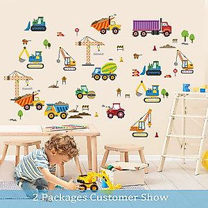 wondever Construction Vehicles Wall Stickers Engineering Cars Tractor Trucks Peel and Stick Wall Art Decals for Boys Bedroom Childrens Playroom