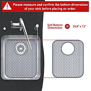 Bestjing Silicone Sink Protector, 13.58''x 11.6'' Rear Drain Kitchen Sink Mats Accessory, Folding Non-Slip Heat Resistant Sink Mat Grid for Bottom of Stainless Steel or Porcelain Sink (Rear Hole)