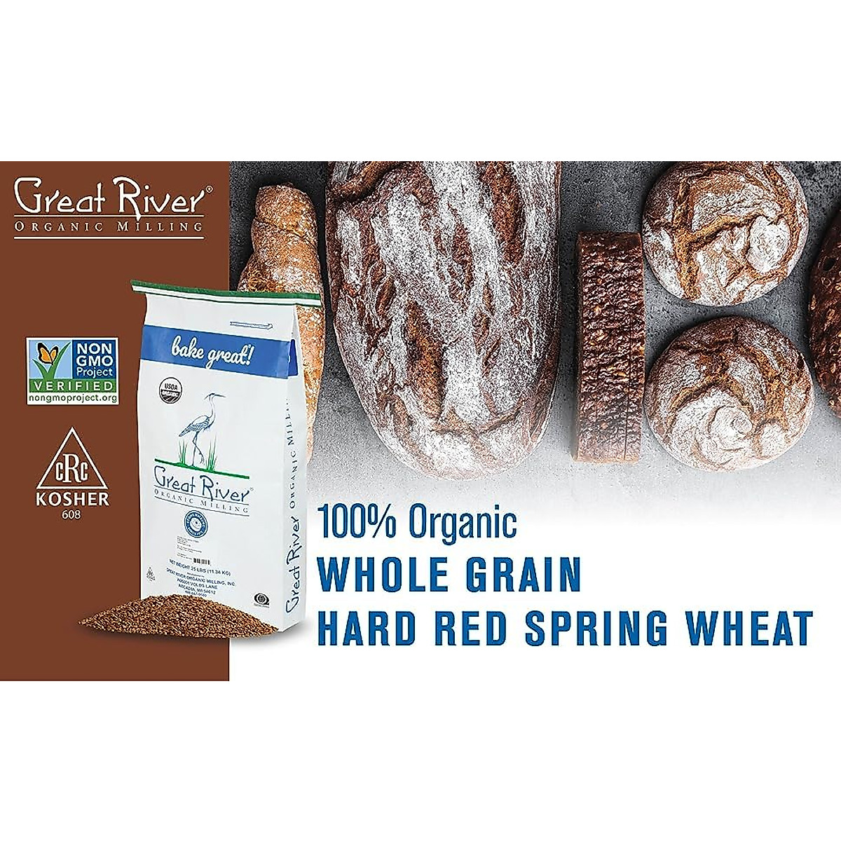 Great River Organic Milling, Whole Grain, Hard Red Spring Wheat, Organic, 25-Pounds (Pack of 1)