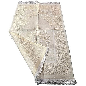 Muslim Gifts Hajj Hac Haji Gift Set Prayer Rug Janamaz Seccade Pearl Tasbeeh Prayer Beads and Pocket or Car Decor Mini Quran 3pcs/Set (Gold)