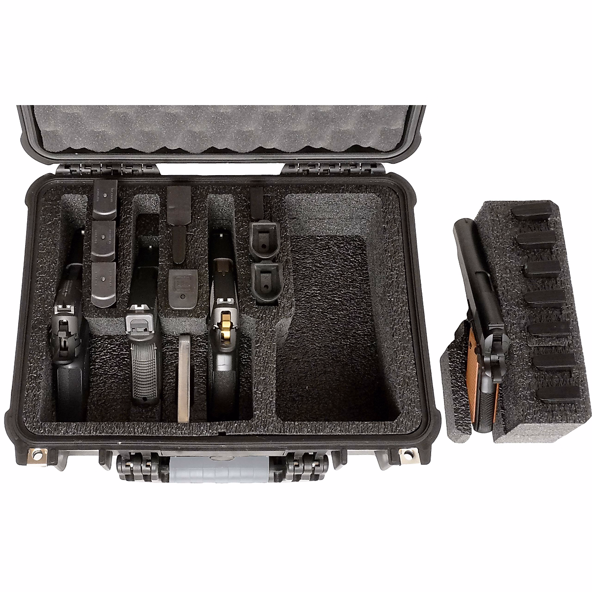 Case Club 4 Pistol and 16 Magazine Pre-Cut Heavy Duty Waterproof Case with Included Silica Gel Canister to Help Prevent Gun Rust (Lighted)
