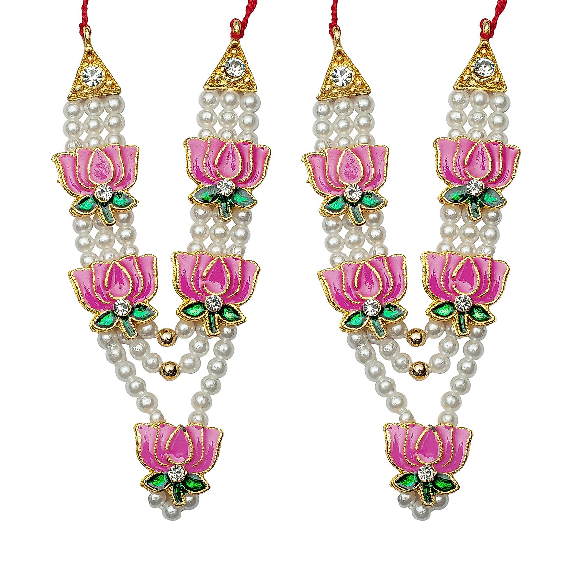 Single Lotus Design Moti Mala Set for Laddu Gopal/Devi Maa/Radha Krishna/Indian Traditional God Goddess Haar Sringar jewellary Set for Janmashtami All God Statue Festival Decoration(Size:-3'')