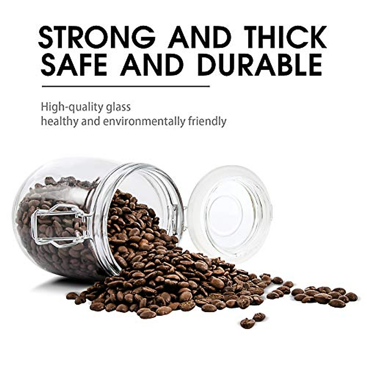 MASTERTOP 4pcs Glass Jars, Food Storage Containers Set with Airtight Lids, Canister Sets for Kitchen Counter, Cookies Sugar Coffee Nuts Spices, 15pcs Reusable Food Storage Bags, 50oz, 33oz, 26oz, 17oz