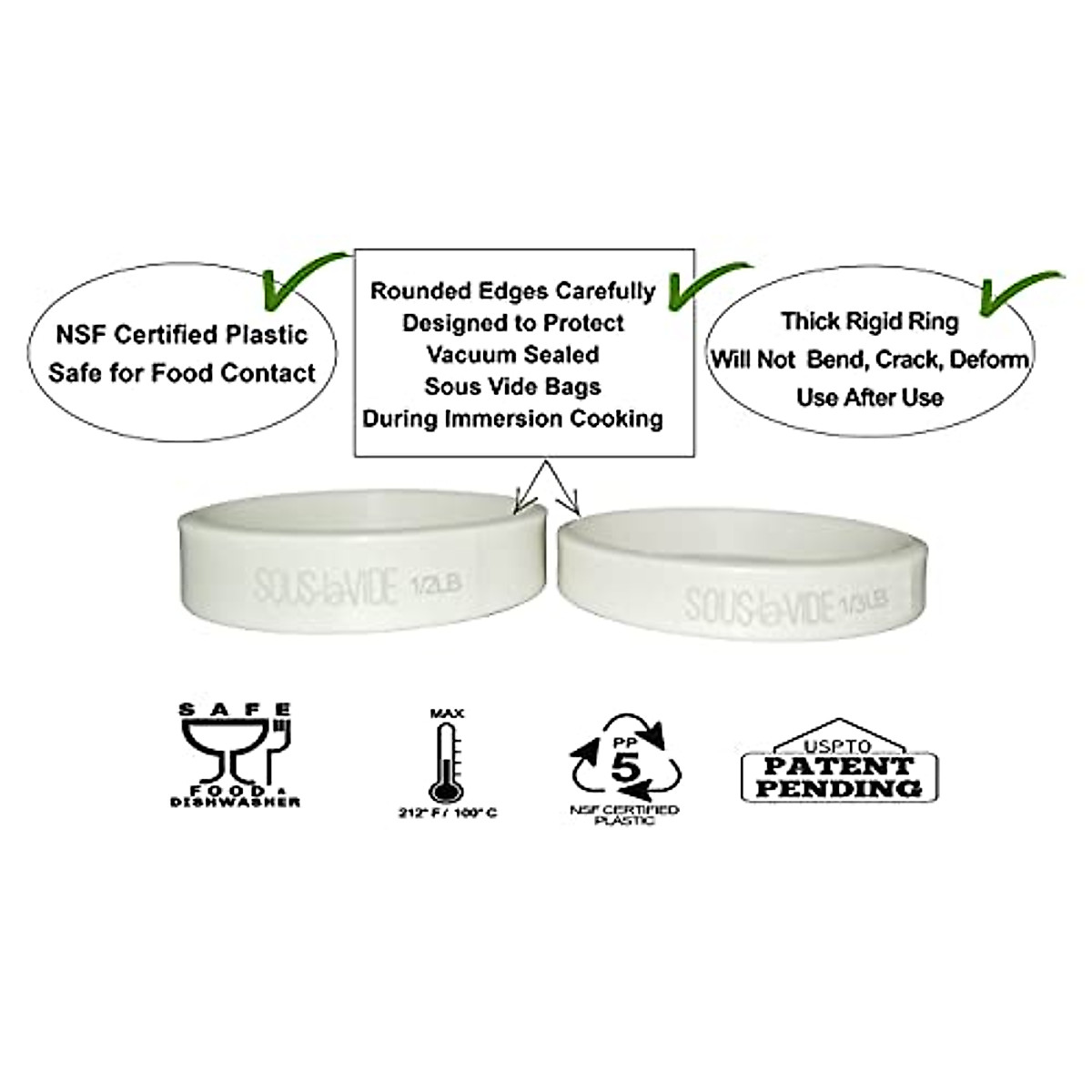 Sous Vide Perfect Hamburger/Burger Immersion Cooking Rings, SET of 6 (1/3 LB. Rings)