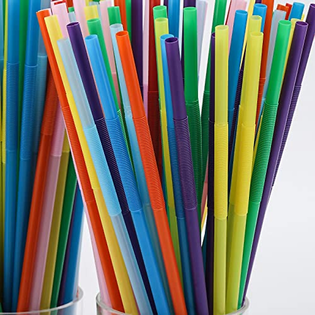 400 Pcs Colorful Flexible Plastic Drinking Straws Individual Package Disposable Bendy Straws 10.23" Extra Long Fancy Straws for Drink