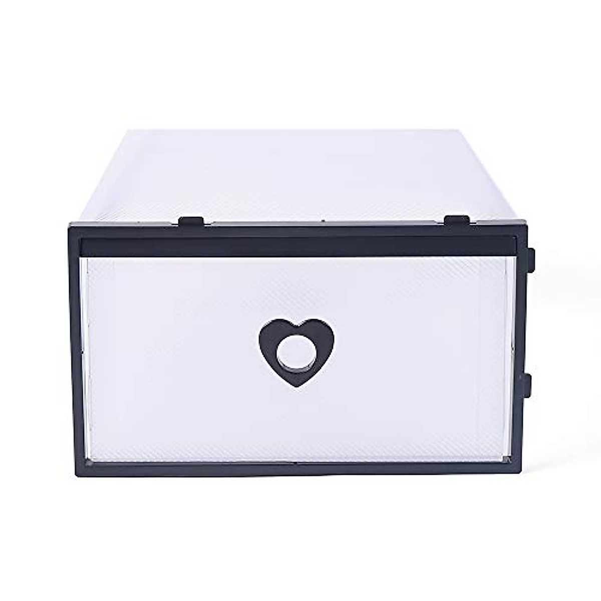 Futchoy Clear Drawer Shoe Box 10/20/24 Pcs Foldable Shoe Storage Case Box for Storage Room Bedroom Black Round Hole/Black Heart (Black heart 24)