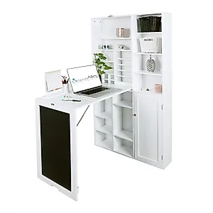 Utopia Alley Collapsible Fold Down Desk Table | Computer Desk with Large Storage Cabinet & Bottom Shelves, Stylish Furniture for Home Office, Crafting, and More (White)