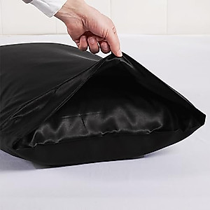 Satin Silk Pillowcases for Hair and Skin 2 Pack Standard Size Pillow Cases Wrinkle Resistant Ultra Soft Pillow Covers with Envelope Closure(Black, 20”X26”)