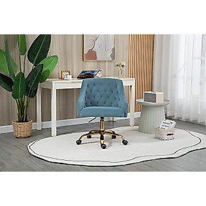 ZOBIDO Comfy Home Office Task Chair with Wheels, Cute Modern Upholstered Velvet Seashell Back Adjustable Swivel Vanity Desk Chair, for Women, for Girls, Living Room(Haze Blue)