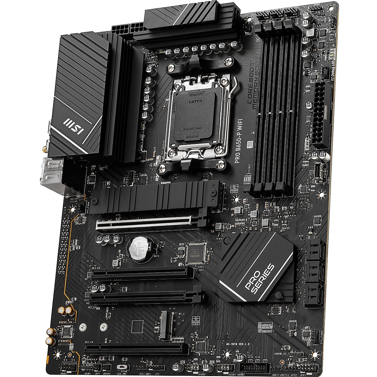 MSI PRO B650-P WiFi ProSeries Motherboard (AMD AM5, ATX, DDR5, PCIe 4.0, M.2, SATA 6Gb/s, USB 3.2 Gen 2, HDMI/DP, Wi-Fi 6E, AMD Ryzen 7000 Series Desktop Processors)