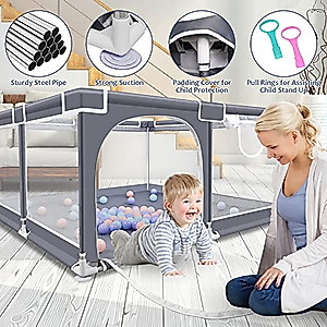 Baby Playpen,VOOI Baby Play Yards, Playpen for Babies and Toddlers,Indoor & Outdoor Playard for Kids Activity Center with Gate,Sturdy Safety Baby Fence(Grey)