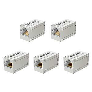iwillink 5-Pack Shielded Cat6 RJ45 Inline Couplers, Female to Female Ethernet Coupler, RJ45 Coupler for Cat6/Cat5e/Cat5 Ethernet Cables, Ethernet Extender Adapter in Silver