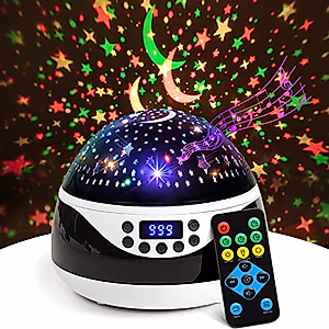 RTOSY Stars Night Light Projector with Timer & Music, Remote Control Projection Lamp for Kids, Rotating Kids Night Lights for Bedroom, Sleep Helper and Gift Choice for Babies Girls Boys (Black)