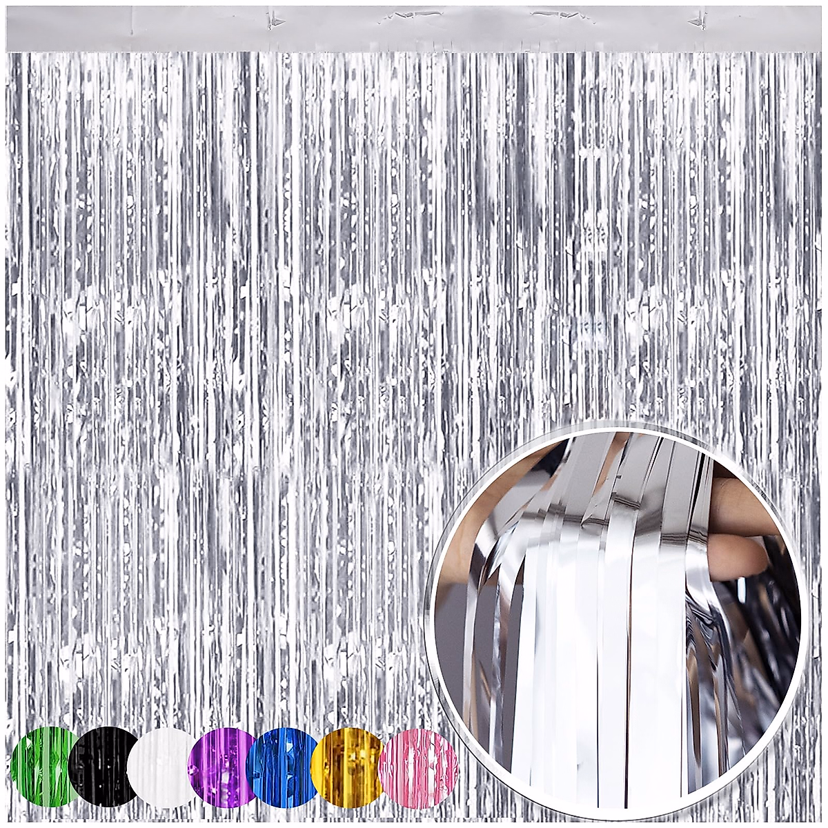 Silver Foil Fringe Backdrop Curtains, 2 Pack of 3.28 ft x 8.28 ft Metallic Tinsel Foil Fringe Streamer Photo Booth Props Backdrop for New Year Christmas Birthday Wedding Party Decorations