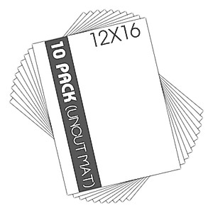 Mat Board Center, Pack of 10 12x16 White Uncut Mat Boards, Acid Free, 4-Ply Thickness, White Core, Great for Pictures, Photos, Framing Backing
