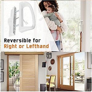 Sliding Door Handle, Non-Keyed Sliding Patio Door Handle Set with Latch for 3-15/16” Hole Spacing for Mortise Style Locks, Non-Handed, Sliding Glass Door Handles Replacement, White
