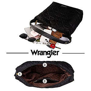 Wrangler Quilted Hobo Shoulder Bag for Women Black Nylon Crossbody Purse Lightweight Soft Handbag with Zipper,WG39-918 BK