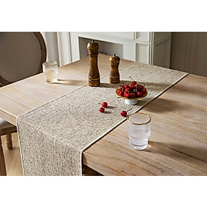 ZeeMart Beige Table Runners 90 Inches Long, Burlap Linen Style Rustic Farmhouse Table Runner, Long Boho Dining Table Runner, 13x90 Inches, Oatmeal Beige