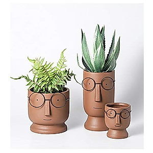 YLTTON Face Planters Pots,Terracotta Plant Pot Unglazed Modern Ceramic Human Face Succulent Head Planter Pot Indoor Clay Bonsai Containers with Drainage Holes/Saucer (5.12 inch-Terracotta)