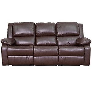 EMMA + OLIVER Brown LeatherSoft Sofa with Two Built-in Recliners