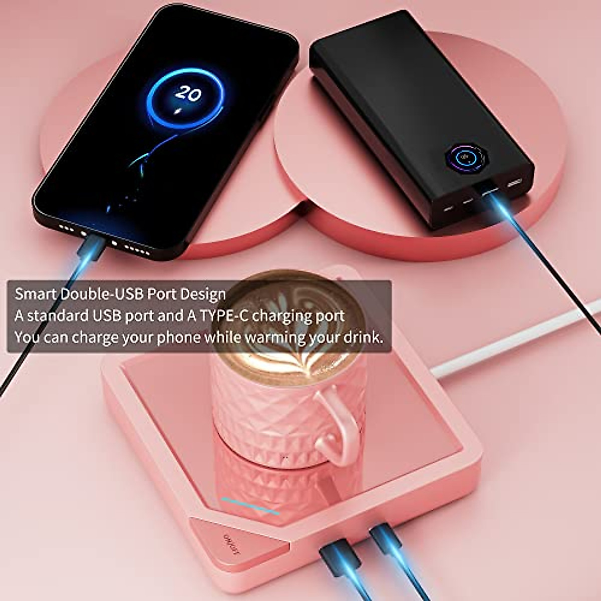 USB Coffee Mug Warmer:Smart Electric Coffee Cup Warmer for Desk with Auto Shut Off-Coffee Accessories for Home Office Desk (U1 Pink)