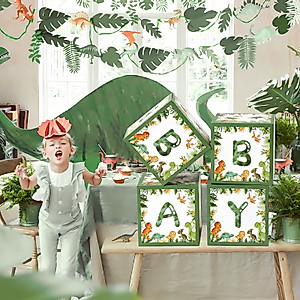 Dinosaur Baby Shower Decorations Box - Green Jungle Dinosaur Baby Boxes for Boys，Dinosaur Birthday Party Boxes Block for Woodland Safari Baby Shower Supplies Photo Props Backdrop