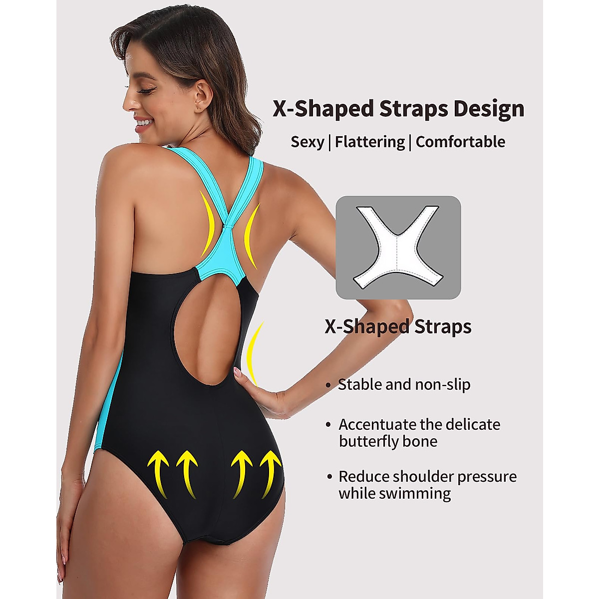 beautyin Womens Swimsuit One Piece Modest Athletic Swimming Suits L Black Blue