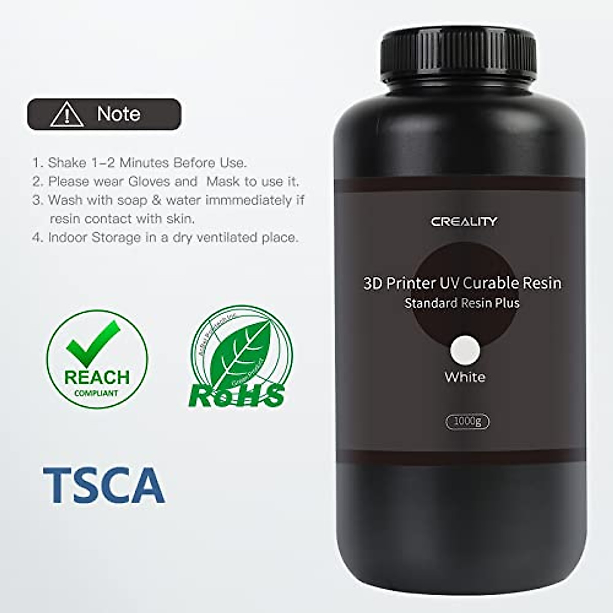 Creality 3D Printer Resin,1KG 405nm UV Curing Resin with High Precision Low Odor Quick Curing Standard Photopolymer Resin for LCD 3D Printers (Clear)