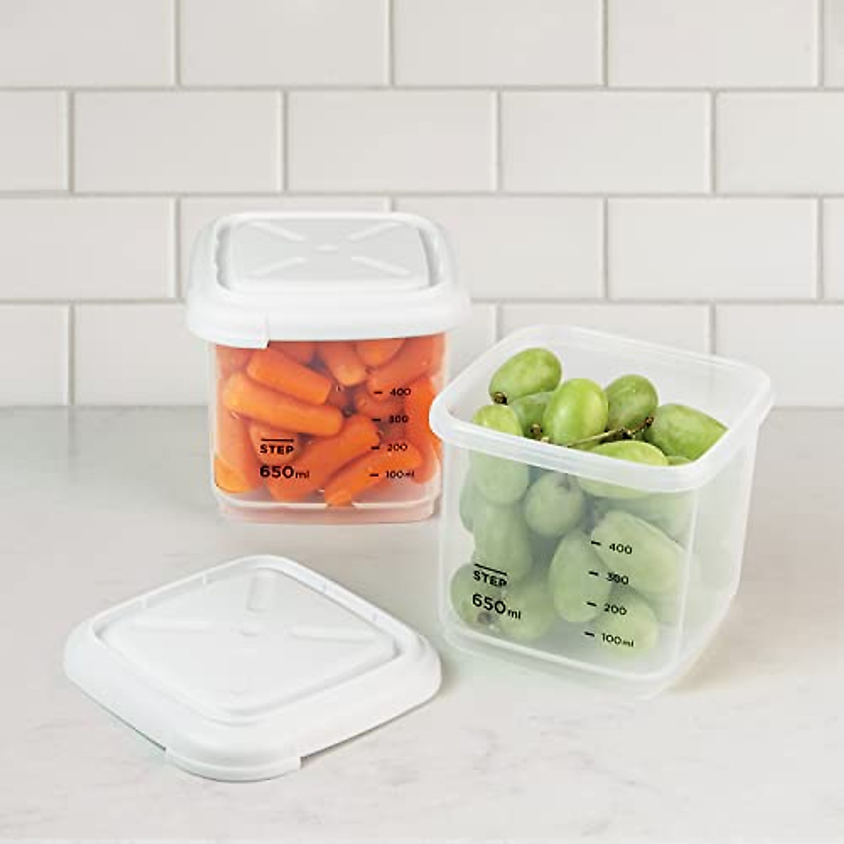 carrotez Stackable Food Storage Containers with Airtight lids, Meal Prep Containers, Portion Control Containers with labels, 16oz, Reusable, Pack of 2