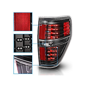 AmeriLite Black LED Replacement Brake Tail Lights Set For 09-14 Ford F-150 - Passenger and Driver Side