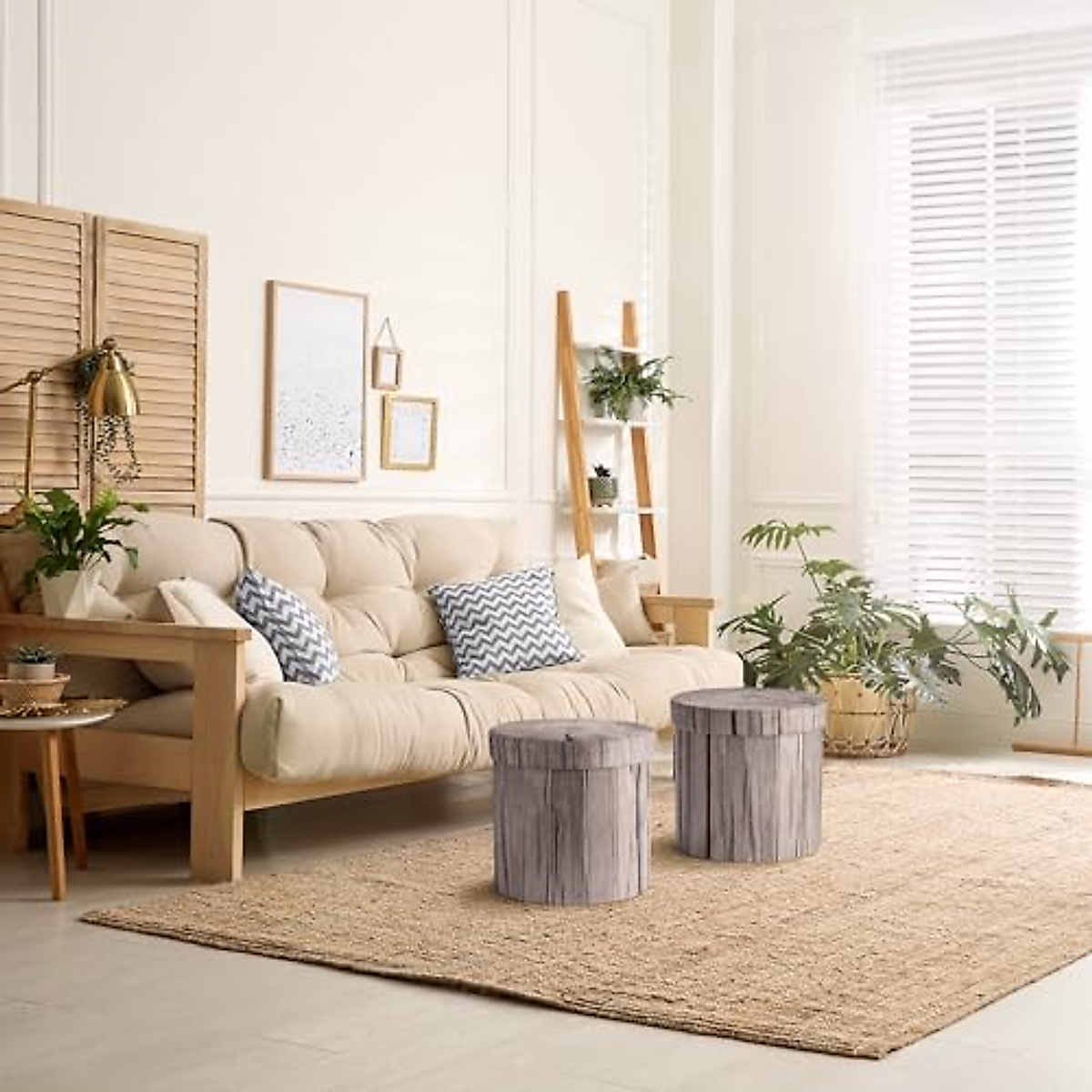 Sorbus Tree Stump Stool, Storage Ottoman 15 Inch Fake Tree Stumps Log Stool Storage, Artificial Tree Trunk, Perfect Footstool Kids Toy Chest, Rustic Log Cabin Decor Bench, Pedestal - Light Gray