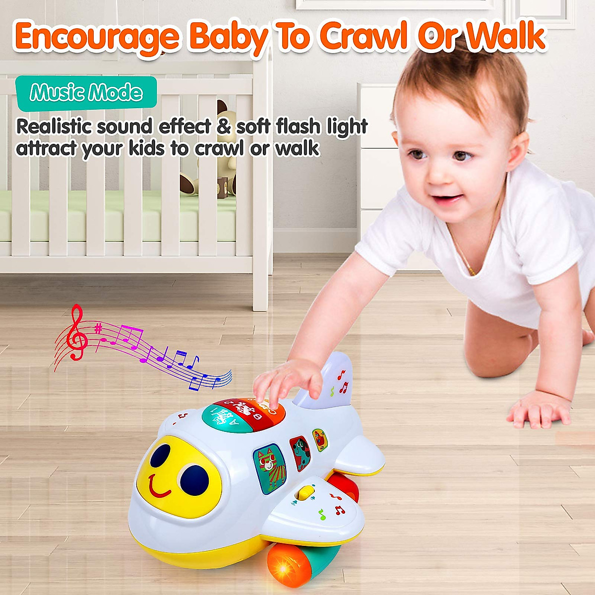 Baby Toy for 1 Years Old Boys Girls Gift Bump & Go Airplane Crawling Baby toys 12-18 Months Infant Tummy Time Toys with Light & Sound for 6 7 8 9 10 11 12 Month Walking Music First Birhthday Gift Toys