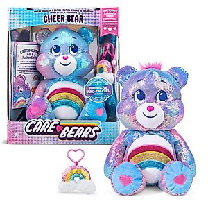 Care Bears Sequin Plush, Cheer Bear Plushie for Ages 4+ Perfect Stuffed Animal, Super Soft and Cuddly – Good for Girls and Boys, Employees, Collectors, Great Valentines Day Gift for kids
