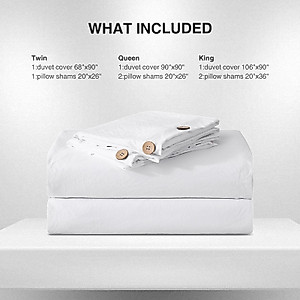 APSMILE Solid White Duvet Cover Set Queen Size, 3 Pieces with 1 Duvet Cover 90x90 Inches and 2 Shams (No Comforter), Soft Brushed Washed Cotton-Like Duvet Cover with Button Closure
