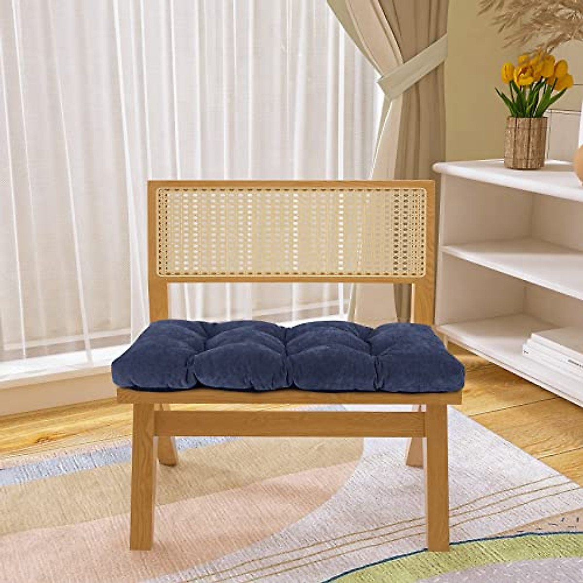 sutailocus Bench Cushion,2 Ties and Non-Slip Bottom,Tufted Bench Cushions for Indoor/Outdoor Furniture,for Bench/Window/Piano/Porch/Swing,Custom Size Bench Cushion (30x14x4 Inch, Blue)