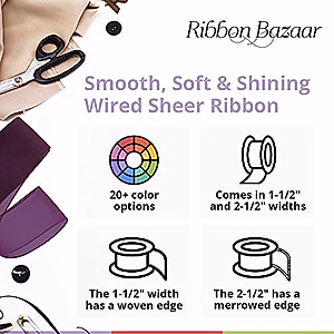 Ribbon Bazaar Sheer Organza Wired Ribbon - 100% Polyester Wire Edged Ribbon for Floral Decor, Table Arrangements, Apparel Embellishment & More - 1-1/2 inch Red 25 Yards