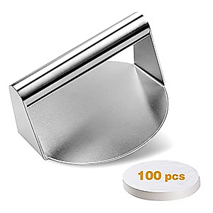 Onanuto Stainless Steel Grill Press,5.5 inch Professional Burger Press, Grade Burger Smasher with 100 Patty Papers Set, Burger Iron Perfect for Flat Top Griddle Grill Cooking