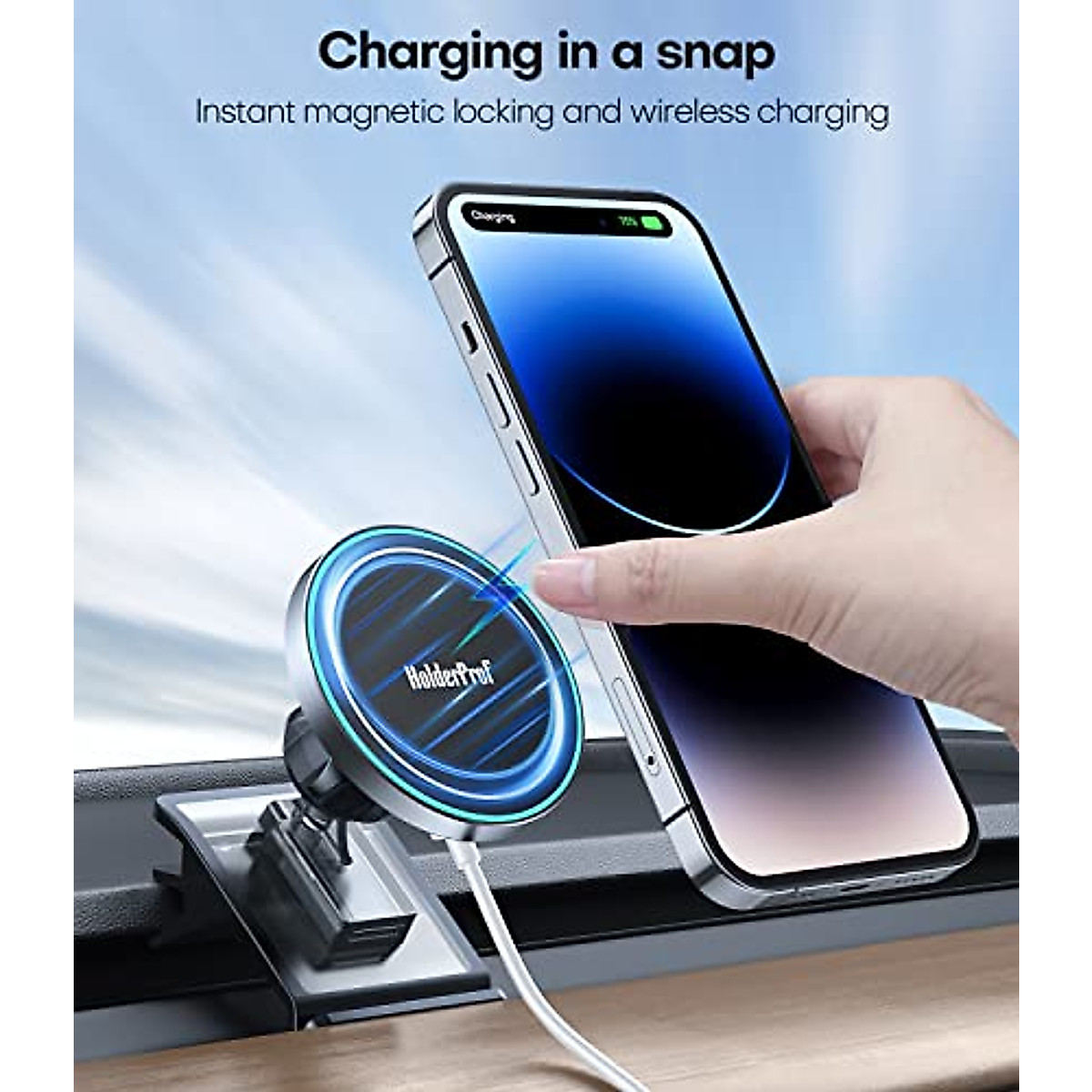 HolderProf Tesla Model 3 Model Y Phone Holder, Perfectly Compatible with Tesla MagSafe Wireless Charger Phone Mount, Magnetic Wireless Charging Car Mount Compatible with iPhone 12/13/14 Series
