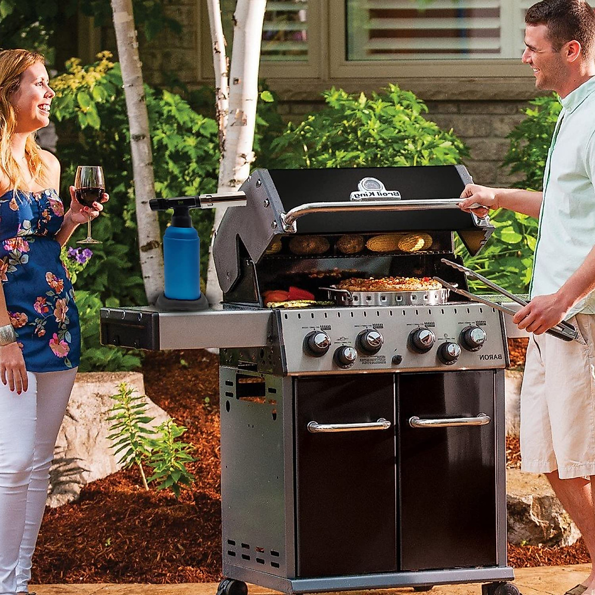 Goo Sticks Butane Torch, Reusable Kitchen Blazer- Butane Culinary Blow Lockable Torch-Locked Heavy Flame with Double Flame for Best Cooking for Food, Baking, BBQ or any other purpose - blue