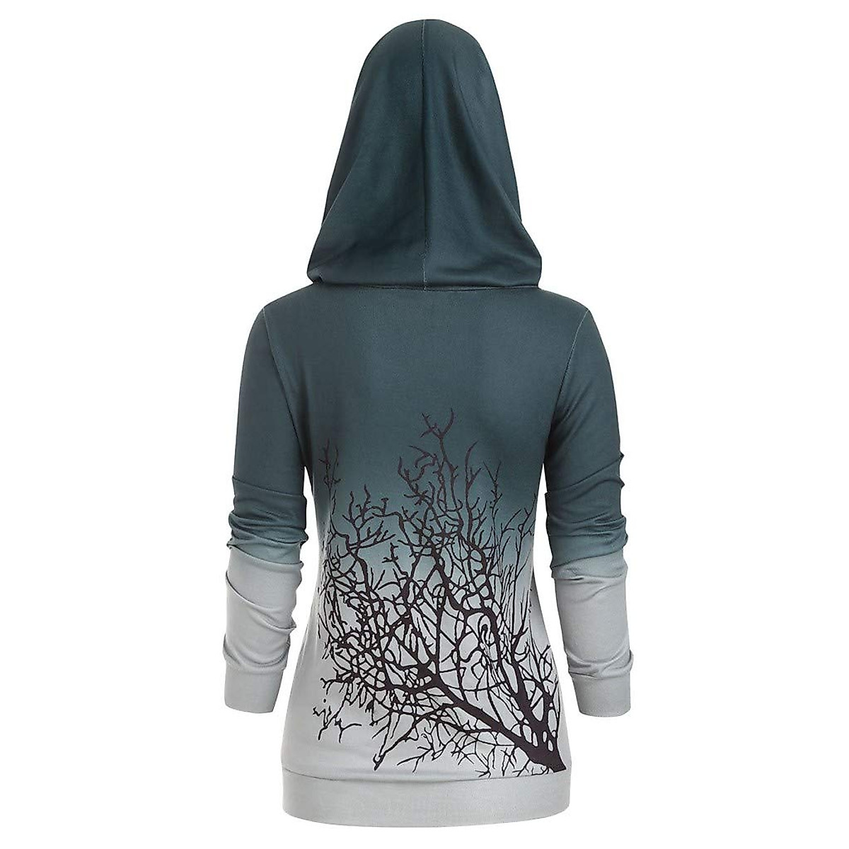 CapsA Women Womens Cowl Neck Tunic Sweatshirt Button Pullover Hoodies Plus Size Halloween Tree Print Convertible Collar Sweatshirt Green