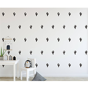 JOYRESIDE 48 Pieces/Set Cactus Decals Wall Vinyl Sticker Home House Nursery Desin Cacti for Baby Kids Boy Girl Bedroom Living Room Decoration Art Decor YMX20 (Black)