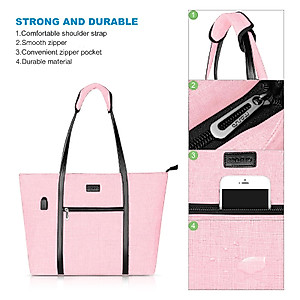 MOSISO USB Port Laptop Tote Bag for Women,Compatible with MacBook, 17-17.3 inch Notebook and Chromebook, Work Travel Business Computer Bag with Small Purse, Pink