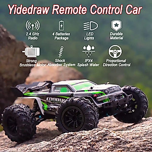 Yidedraw 1:16 Scale RC Cars 50KMH 4WD Remote Control Car High Speed RC Truck for Adults Boys 2.4GHz All Terrains RC Buggy Off-Road Drift RC Monster Trucks with 3 Batteries (Green)