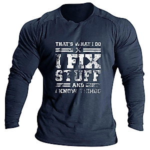 Linen Shirt Men Shirts for Men Casual Long Sleeve Crew Neck Thermal Regular Fit Athletic Tees Trendy True Comfort Tops Cool T Shirts for Men A-Blue