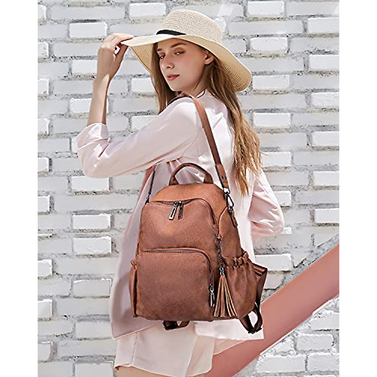 Roulens Women's Fashion Backpack Purse PU Leather Anti-theft Large Travel Shoulder Bag Ladies Shoulder Fashion Bags
