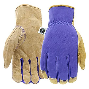 Miracle-Gro MG23080 Landscaping Work Gloves- [1 Pair, Small/Medium] Split Cowhide Leather Palm Gloves with Shirred Elastic Wrist
